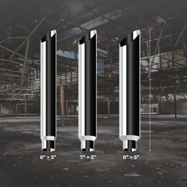 MITRE CUT CHROME STACKS 6" OD > 5" OD X 60" LENGTH WITH 350C REDUCED ...